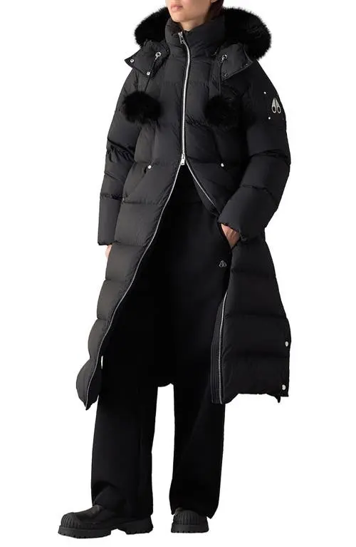 Moose Knuckles Everest Faux Fur Trim 800 Fill Power Down Puffer Coat - Black