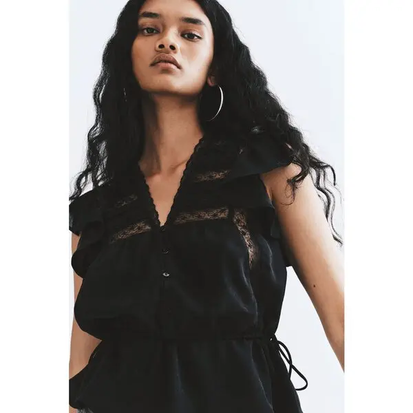 H&M Lace-detail Blouse - Black