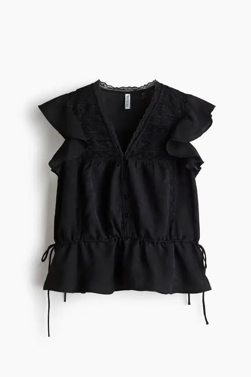 H&M Lace-detail Blouse - Black
