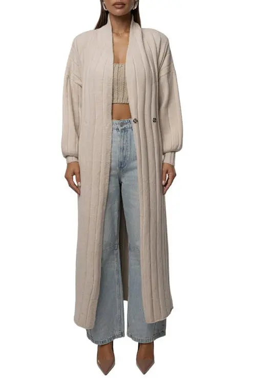 JLUXLABEL Oversize Ribbed Cardigan - Stone