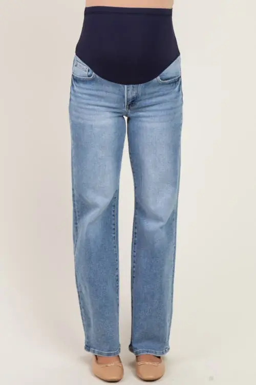 PINKBLUSH Blue Wash Wide Leg Maternity Jeans