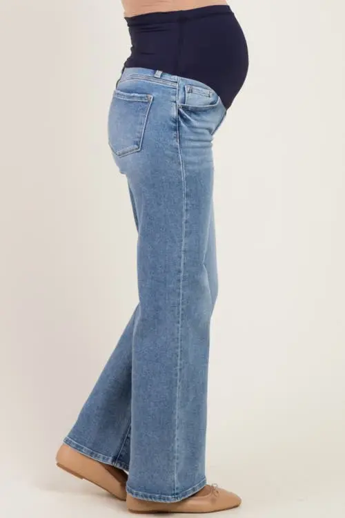 PINKBLUSH Blue Wash Wide Leg Maternity Jeans