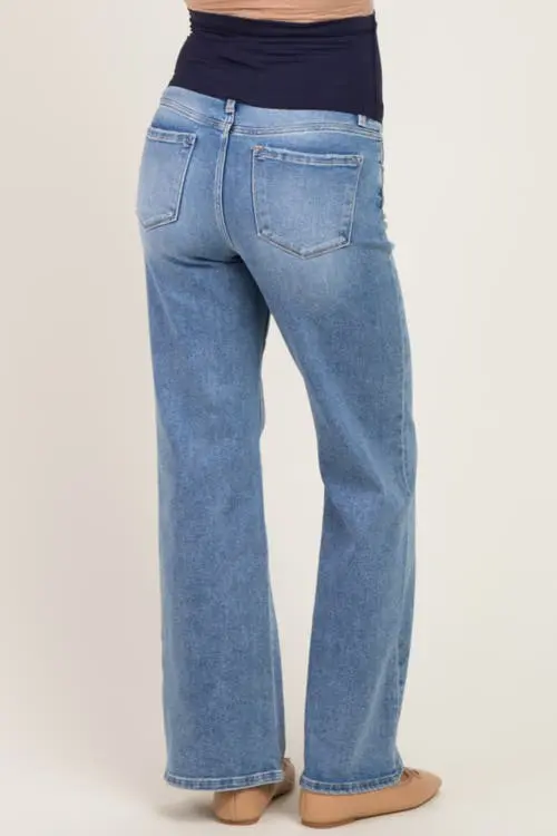 PINKBLUSH Blue Wash Wide Leg Maternity Jeans