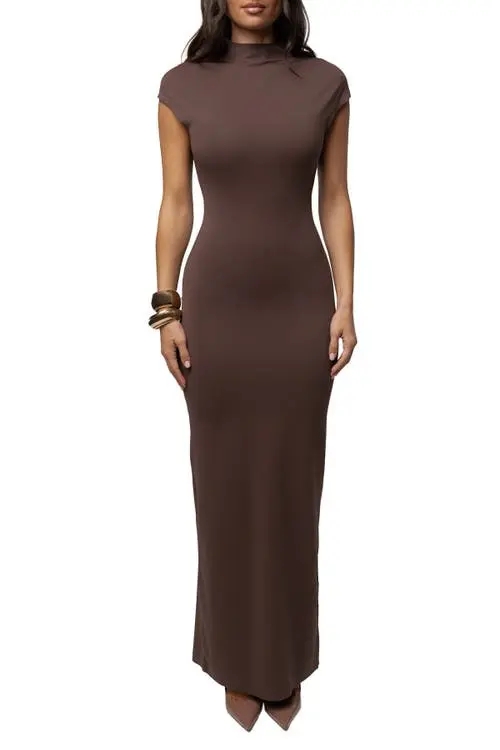 JLUXLABEL Margot Mock Neck Dress - Brown