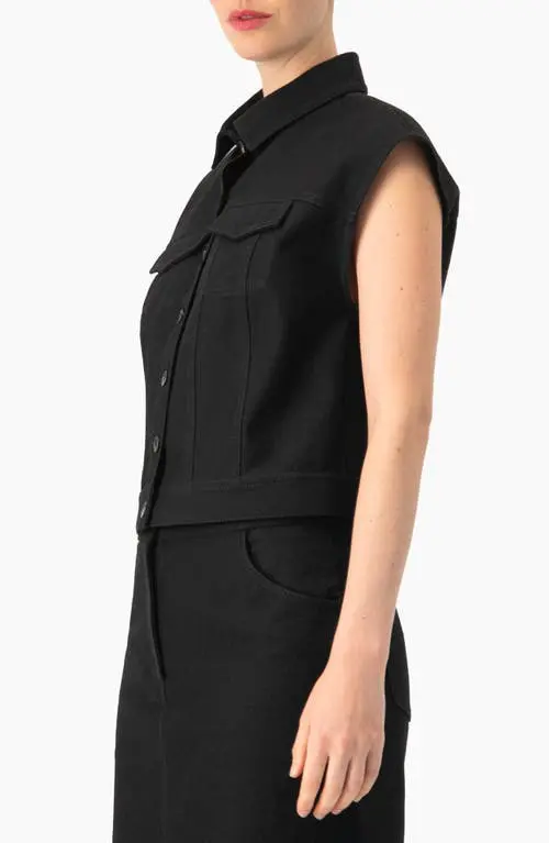 IVONNE Cropped Denim-style Utility Vest