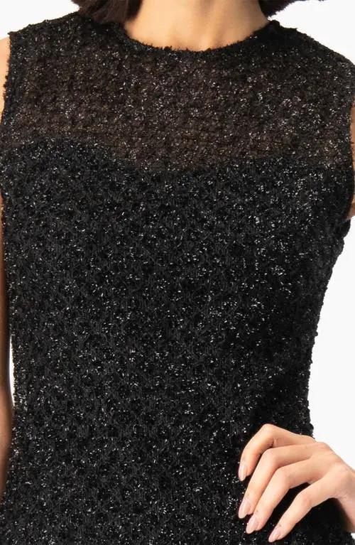 IVONNE Fringe Hem Metallic Knit Midi Dress With Illusion Yoke