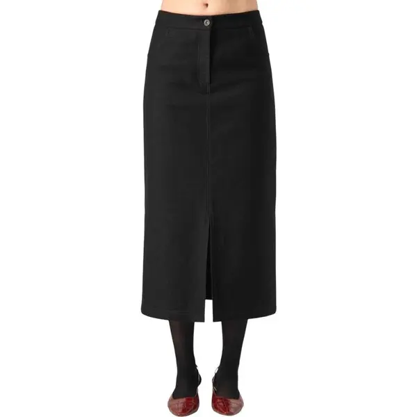 IVONNE Denim-style Column Skirt With Front Slit