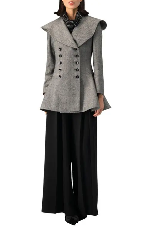 IVONNE Double-breasted Peplum Jacket With Oversized Shawl Collar