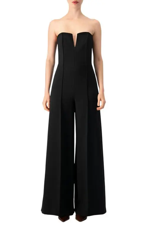 IVONNE Strapless Wide-leg Jumpsuit With Notched Bodice - Black