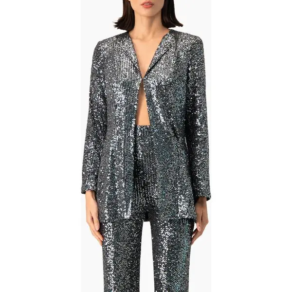 IVONNE Single-clasp Sequin Evening Blazer