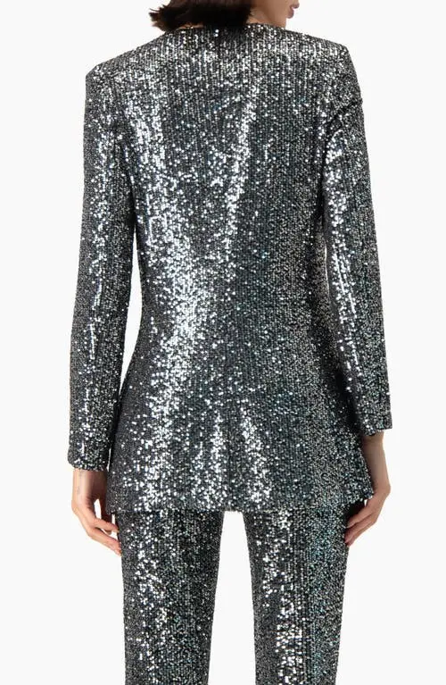 IVONNE Single-clasp Sequin Evening Blazer