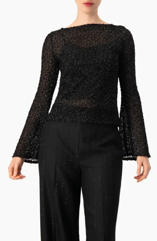 IVONNE Sparkle Knit Round Neck Top With Bell Sleeves