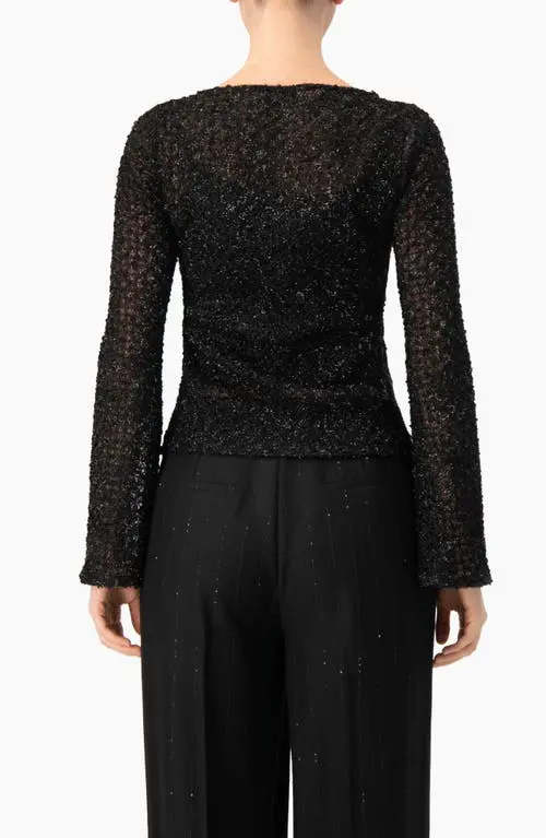 IVONNE Sparkle Knit Round Neck Top With Bell Sleeves