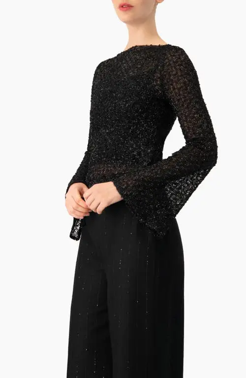 IVONNE Sparkle Knit Round Neck Top With Bell Sleeves