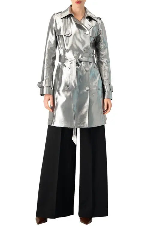 IVONNE Liquid Metallic Double-breasted Trench Coat