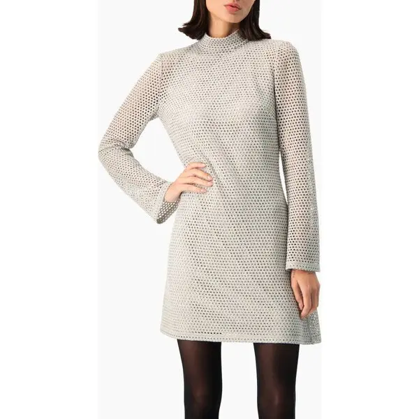 IVONNE Crochet Mesh Long Sleeve Fit-and-flare Mini Dress