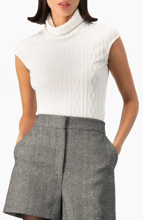 IVONNE Sleeveless Cable Knit Turtleneck Top