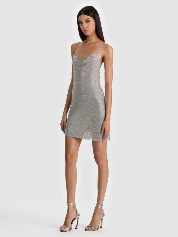 Alice + Olivia Pearl Pointelle Tie Back Halter - Silver/chainmail