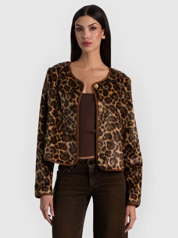 Alice + Olivia Pearl Pointelle Tie Back Halter - Spotted Leopard