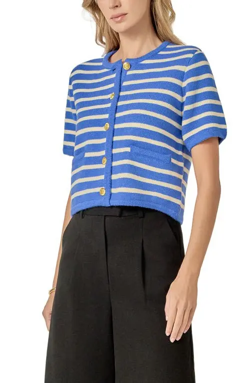 English Factory Stripe Short Sleeve Cardigan