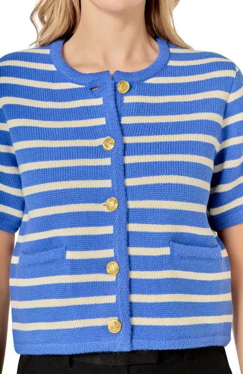 English Factory Stripe Short Sleeve Cardigan