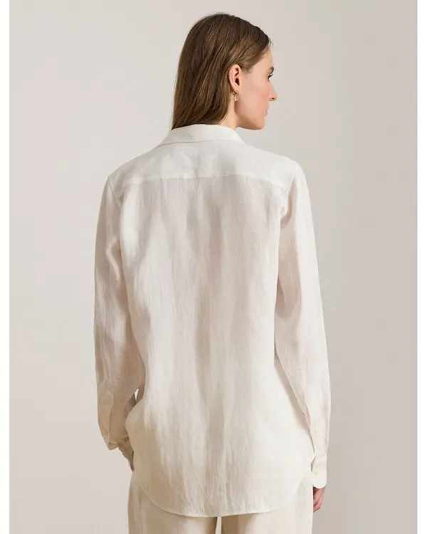 Ralph Lauren Linen Long Sleeve Collared Button Down Shirt, Regular & Petite - White