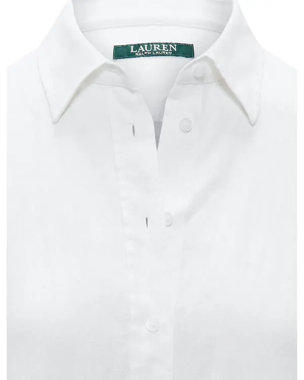 Ralph Lauren Linen Long Sleeve Collared Button Down Shirt, Regular & Petite - White