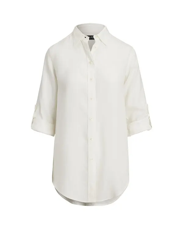 Ralph Lauren Linen Long Sleeve Collared Button Down Shirt, Regular & Petite - White