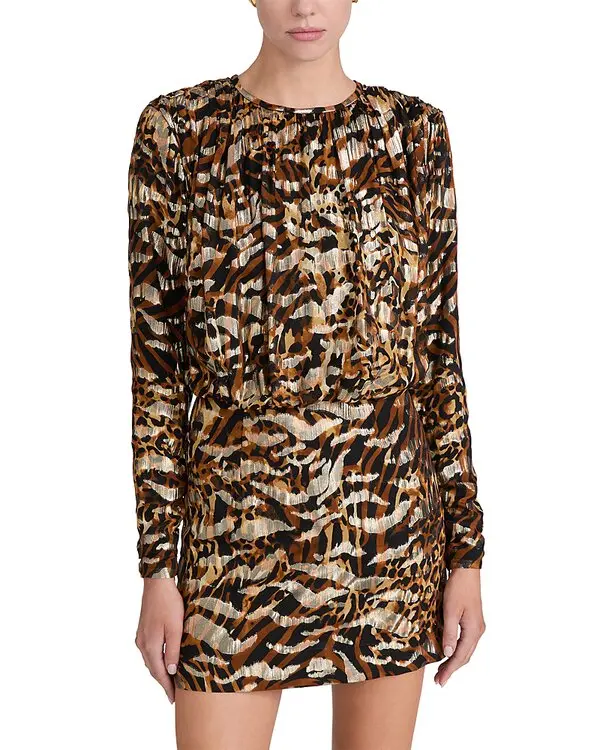 FRAME The Pleated Blouson Silk Blend Mini Dress