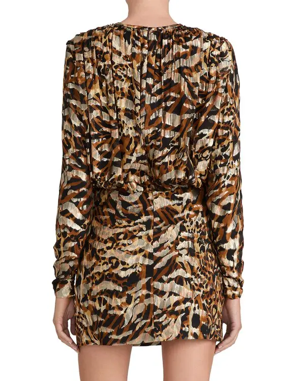 FRAME The Pleated Blouson Silk Blend Mini Dress