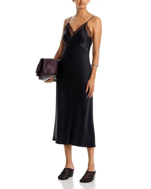 FRAME The Silk Lace Trim Slip Dress
