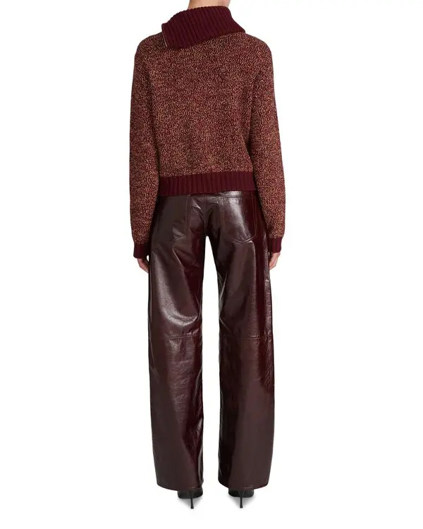 FRAME Marled Merino Wool Cowl Neck Zip Sweater
