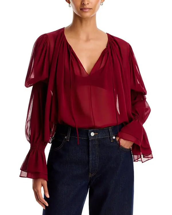 FRAME The Ripple Silk V Neck Blouse