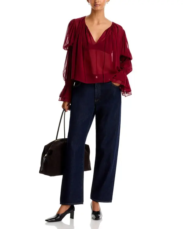 FRAME The Ripple Silk V Neck Blouse