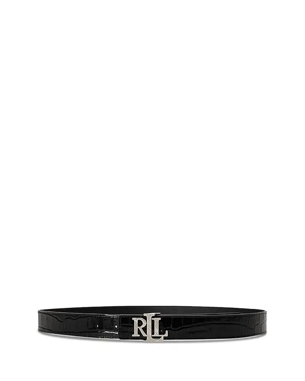 Ralph Lauren Logo Buckle Reversible Crocodile Embossed Leather Belt