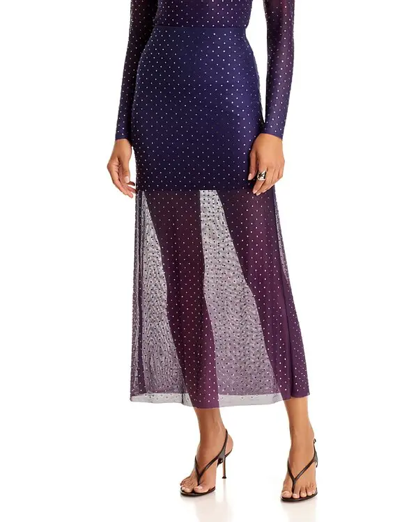 Aqua Ombre Embellished Mesh Maxi Skirt Exclusive