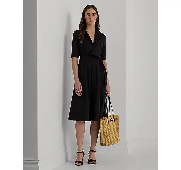 Ralph Lauren Cotton Blend Elbow Sleeve Shirt Dress - Black
