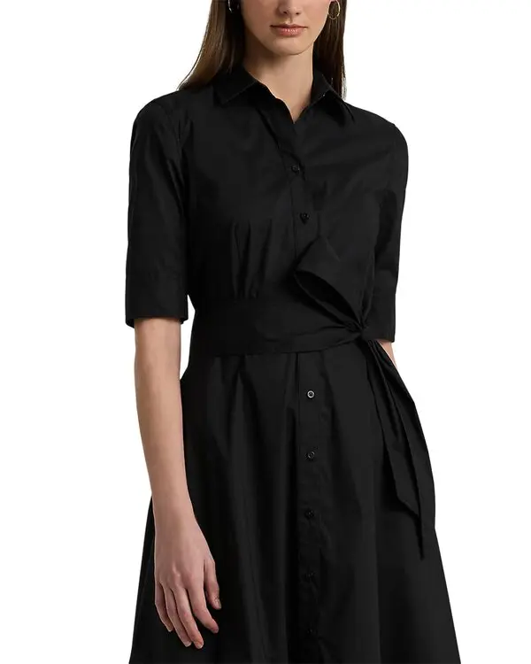 Ralph Lauren Cotton Blend Elbow Sleeve Shirt Dress - Black