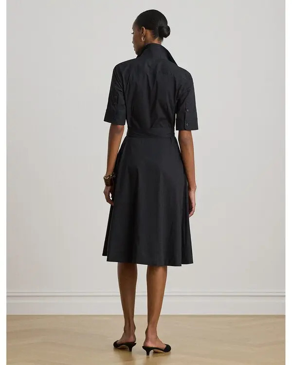 Ralph Lauren Cotton Blend Elbow Sleeve Shirt Dress - Black
