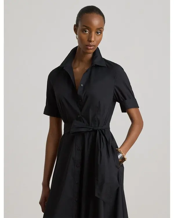 Ralph Lauren Cotton Blend Elbow Sleeve Shirt Dress - Black