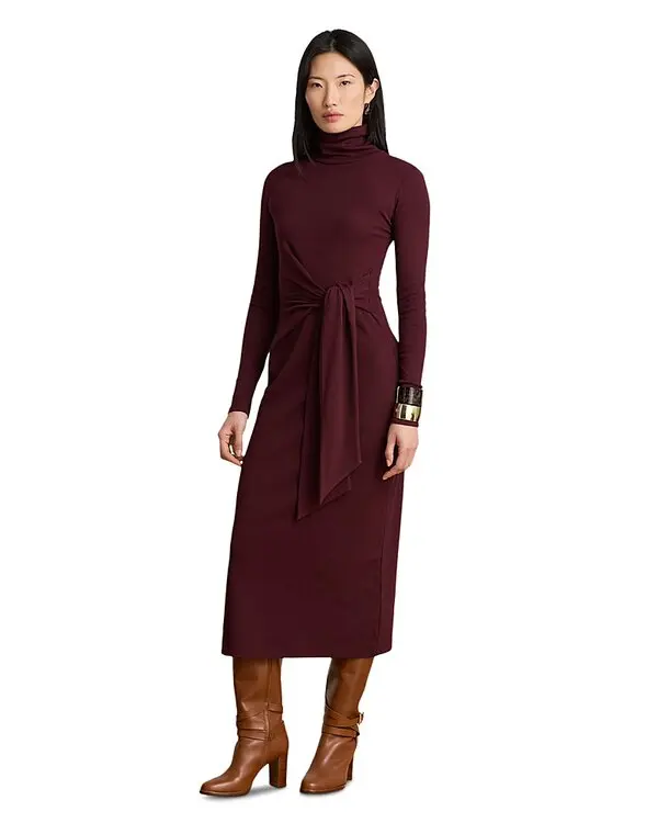 Ralph Lauren Tie Front Turtleneck Dress -regular & Petites - Dark Garnet