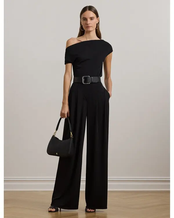 Ralph Lauren Pleated Stretch Jersey Wide-leg Pant