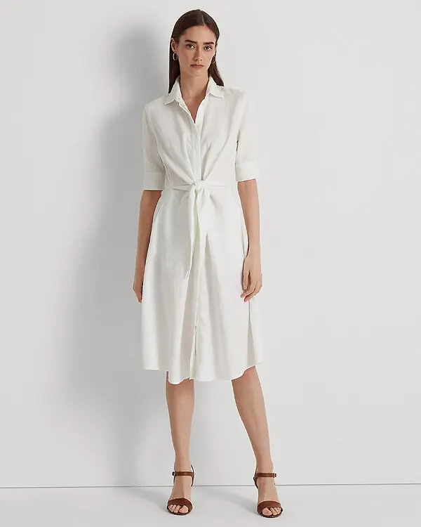 Ralph Lauren Tie Front Linen Shirt Dress - White