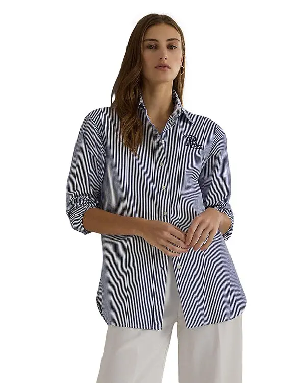 Ralph Lauren Striped Button Front Shirt - Blue/white