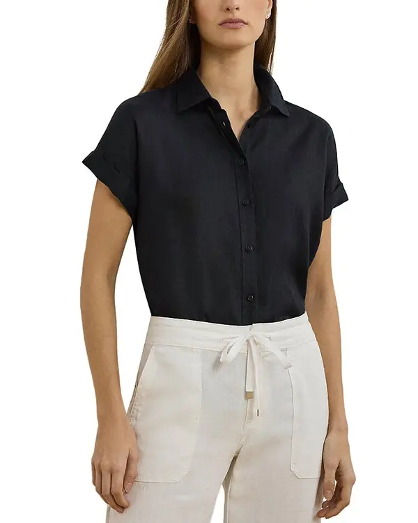 Ralph Lauren Linen Dolman Sleeve Button Down Shirt, Regular & Petite - Black