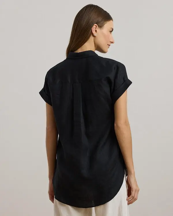 Ralph Lauren Linen Dolman Sleeve Button Down Shirt, Regular & Petite - Black