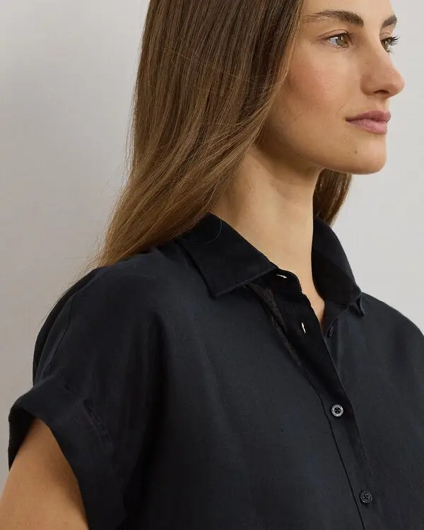 Ralph Lauren Linen Dolman Sleeve Button Down Shirt, Regular & Petite - Black