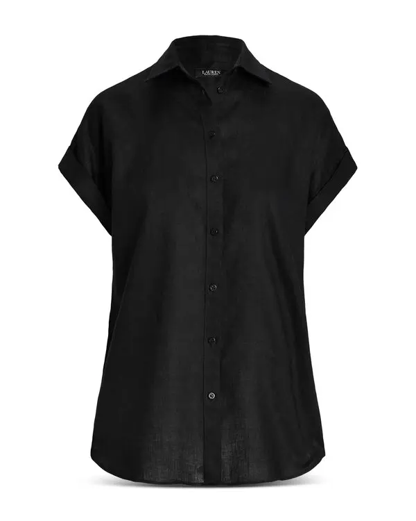 Ralph Lauren Linen Dolman Sleeve Button Down Shirt, Regular & Petite - Black