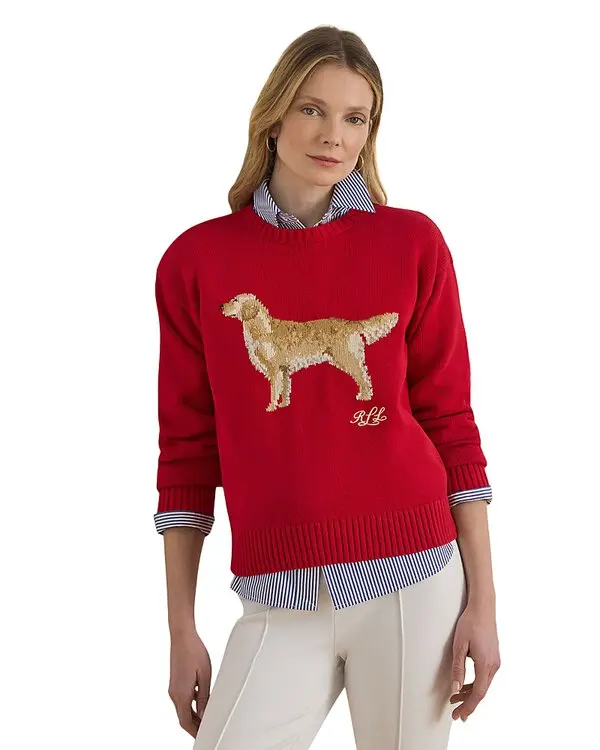 Ralph Lauren Intarsia Knit Dog Sweater - Red Multi