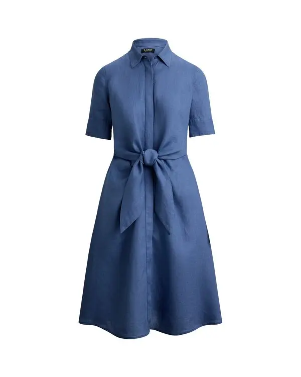 Ralph Lauren Tie Front Linen Shirt Dress - Blue